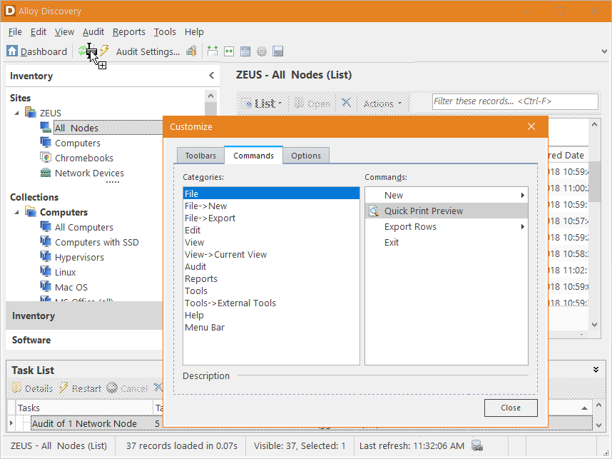 Customizing toolbar commands (Help) - Alloy Discovery | Alloy Software Docs