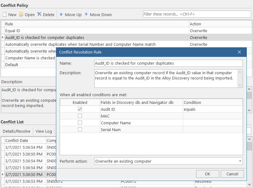 Conflict Policy (Administration Guide) - Alloy Navigator | Alloy Software Docs