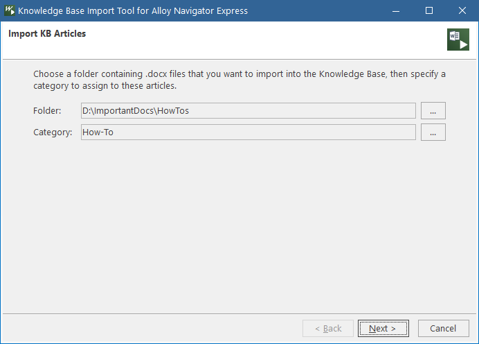 Importing Microsoft Word documents into Alloy Navigator Express Knowledge Base (Integrations ...
