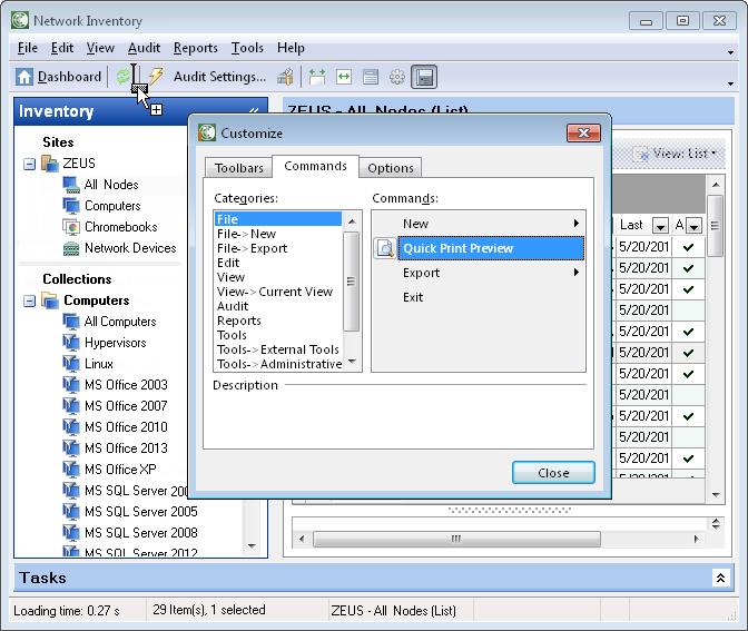 Customizing toolbar commands (Network Inventory Help) - Network Inventory | Alloy Software Docs